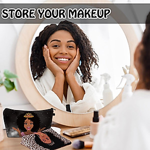 Chunful 6 Pcs Black Women Girl Makeup Bag African American Queen Cosmetic Pouch Black Girl Canvas Travel Toiletry Zippered Bag Reusable Multi Purpose Organizers for Black Lady women Gifts (Elegant)