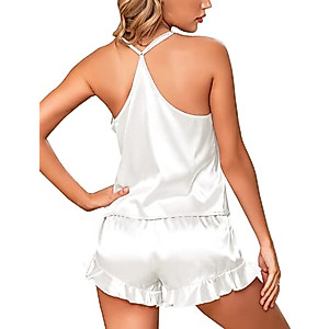 Leikar Silk Pajamas For Women Cute Cami Pajamas Sexy Satin Sleepwear White