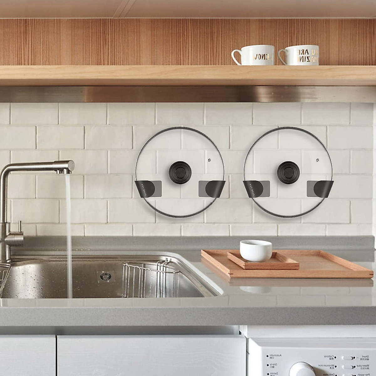 ywchoshe 6 Pairs Pot Lid Organizer, Adjustable Wall Mount Pot Lid Holder Organizer, Kitchen Cabinet Door Organizer Pot Lids Holder Hangers for Kitchen Wall Inside Cabinet Door, Black