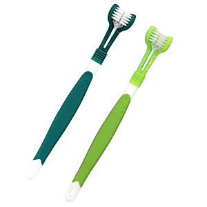 Mipcase 4pcs Head Triple Toothbrush Cleaning for Dogs Headed Care Small Kitten Handle Finger Supplies Pet Dog Hair Oral Tooth Gentle Toothbrushes Teeth Dental Cat Gum Large Green Puppy