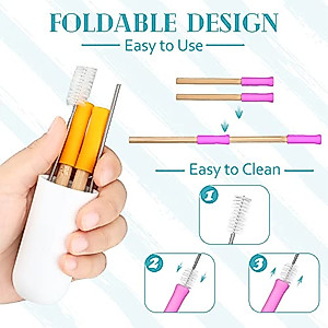 4 Pcs Reusable Straws with Case Drinking Silicone Straws Set with Case Portable Foldable Travel Straws with Cleaning Brush for Party Travel Household Cold or Hot Straws(Blue, White,Long Style)