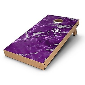 Design Skinz Marble Skin Set for Cornhole (Skin Only) - Purple Marble & Digital Silver Foil V2