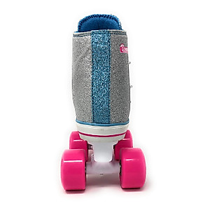 Chicago Skates Girls Fashion Quad Skates with Flashing Lights - Glitter Silver/Teal/Pink - Size 2