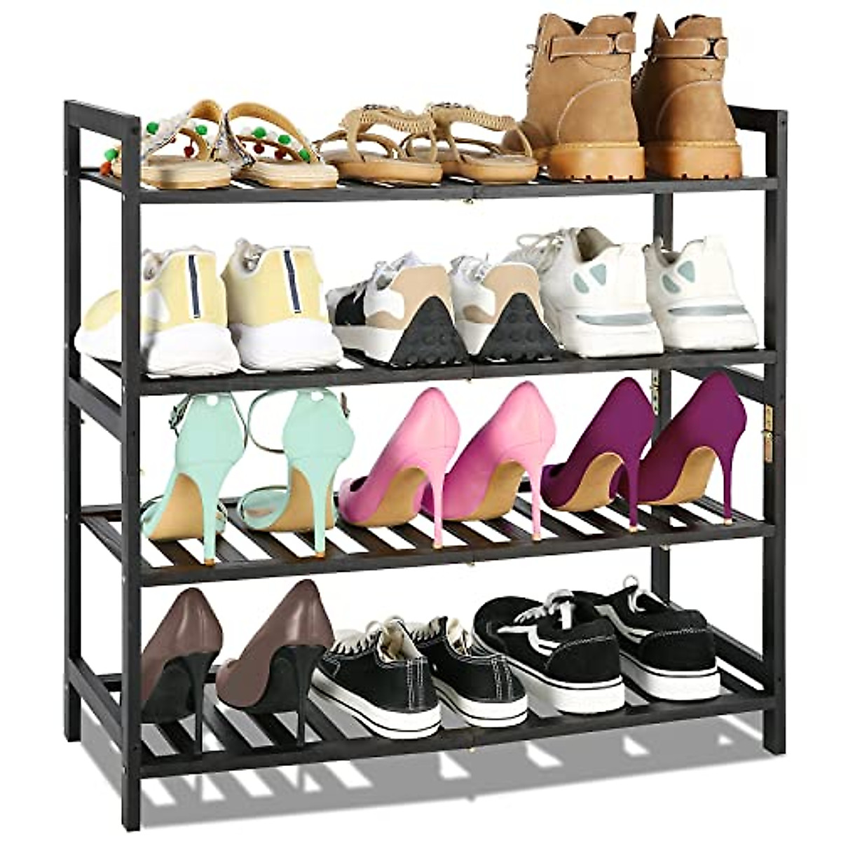 Shoe Rack, 4-Tier Wooden Shoe Rack for Entryway Closet, Stackable Free Standing Shoe Shelf for Slippers/Sneaker/Boots, Storage Organizer Shoe Stand for Hallway Bedroom Small Space (Wood)
