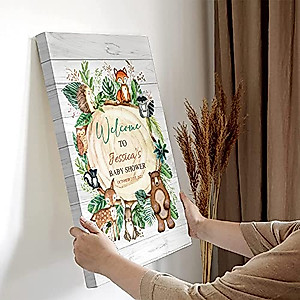 Tacoki Personalized Woodland Baby Shower Welcome Sign Poster, Welcome Sign Art, Baby Shower Sign, Woodland Animals Baby Shower Canvas, Custom Baby Shower Wall Art Poster Canvas, Home Decor