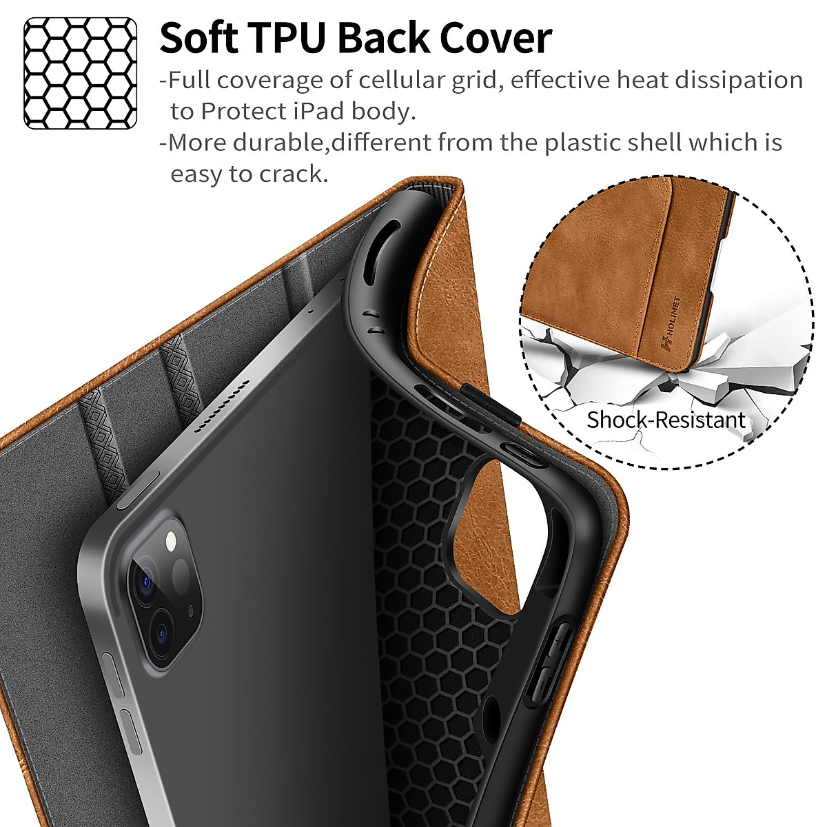 H HOLIMET Case for iPad Pro 12.9 2022 6th/5th/4th/3rd Generation 2021 2020 2018 with Pencil Holder Pocket Soft TPU Back Shockproof, Auto Sleep/Wake, Vegan Leather