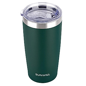 SUNWILL Travel Coffee Tumbler 20 oz, Insulated Mug with Lid, Stainless Steel Cup for Outdoor, Powder Coated Dark Green