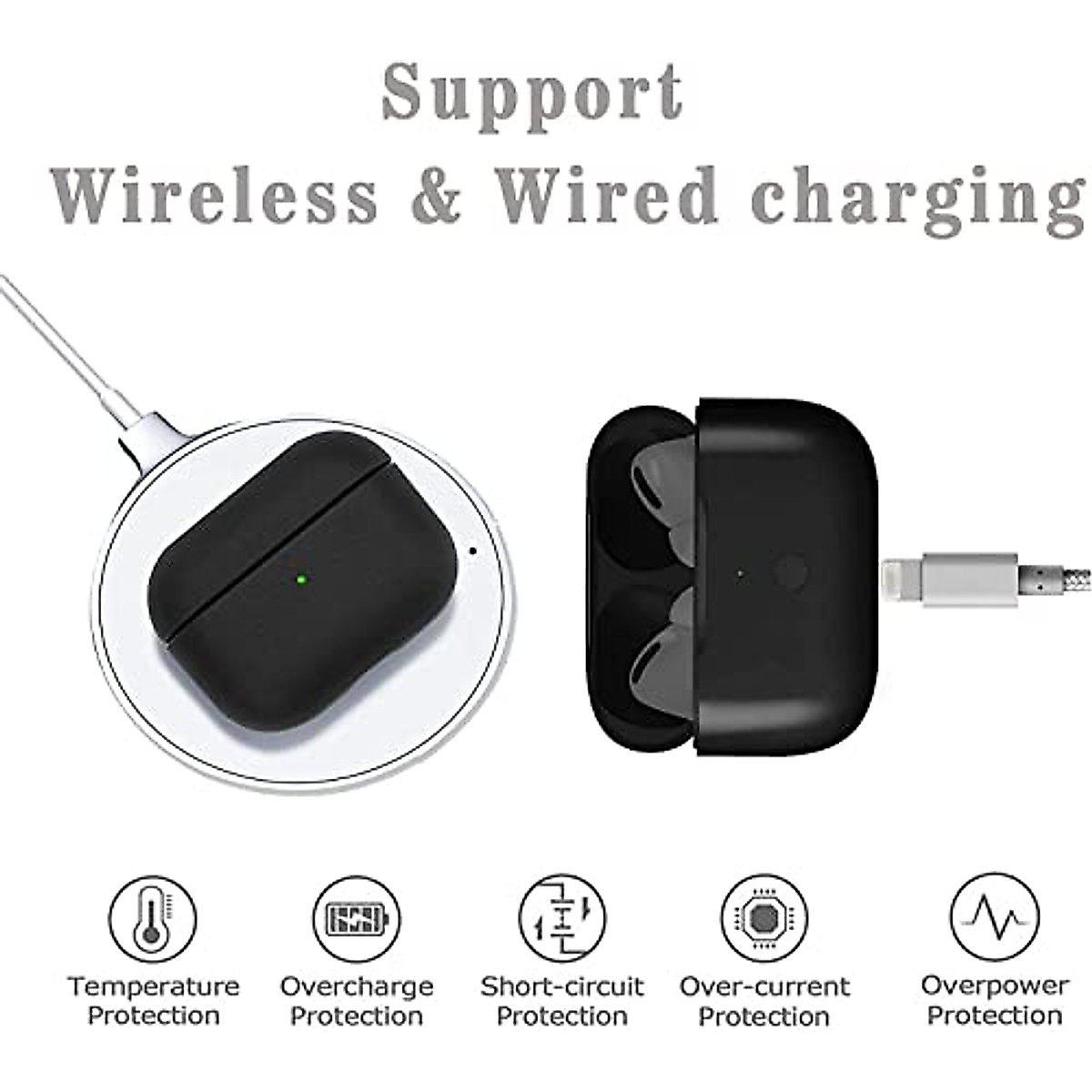 Black Wireless Charging Case Replacement Compatible for Air Pod Pro Charging Case with Bluetooth Pairing Sync Button
