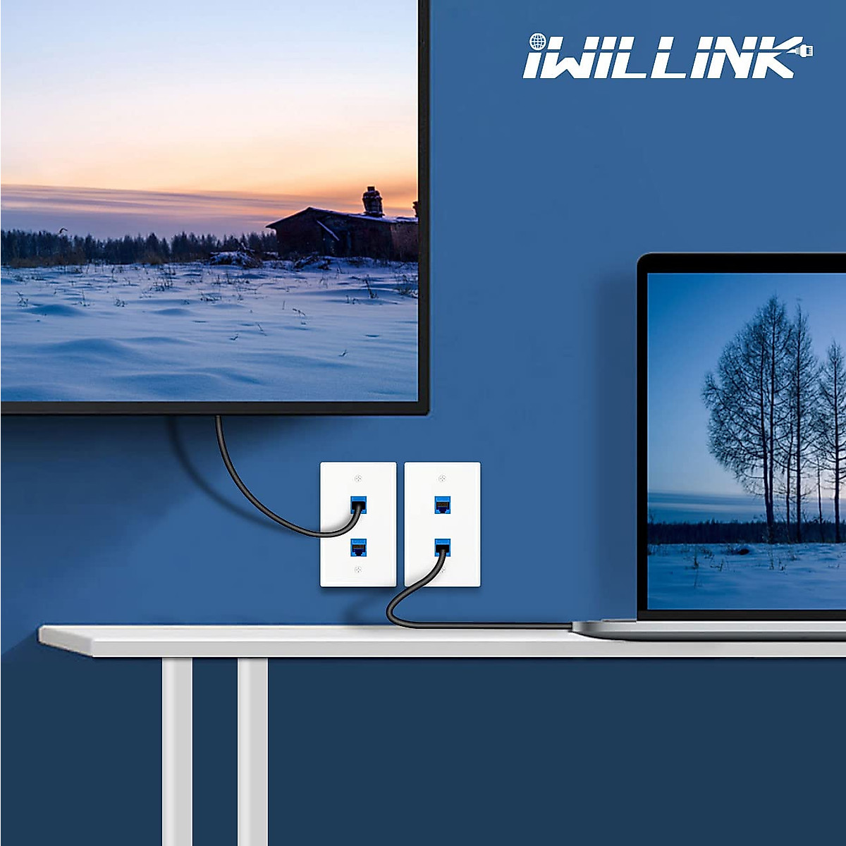 Iwillink 2-Port Keystone Wall Plate 10-Pack, Low Profile Ethernet Wall Plates for Keystone Jack, White