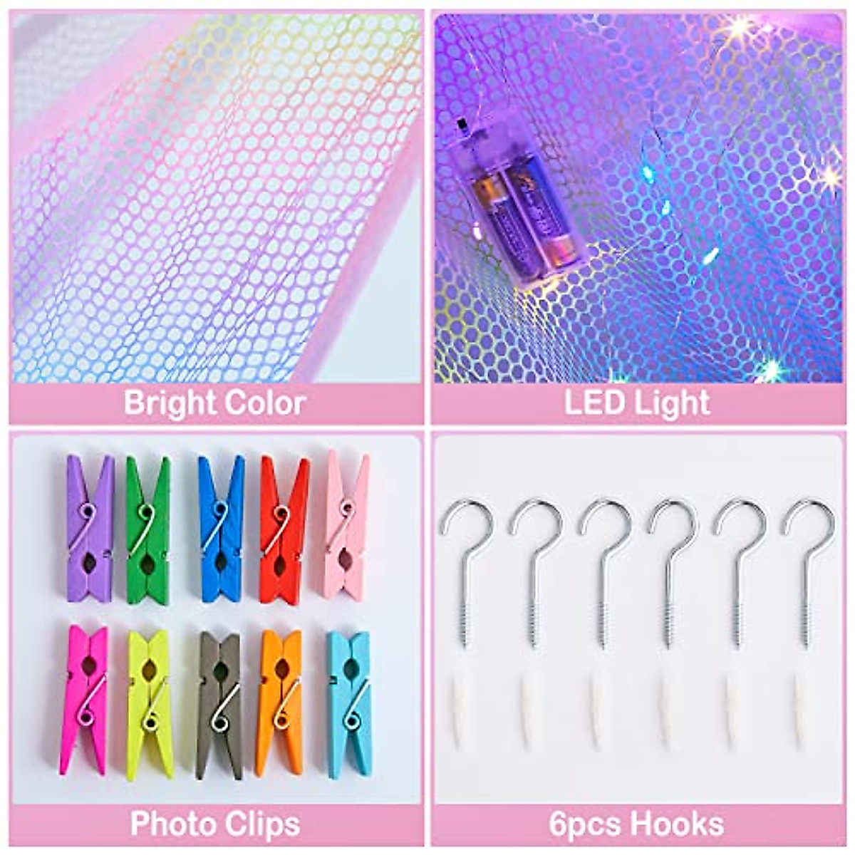 FIOBEE Stuffed Animals Net or Hammock, Stuffed Animals Storage Holder Toy Hammock Organizer Hanging with LED Light Photo Clips for Nursery Play Room Kids Bedroom Pack of 2