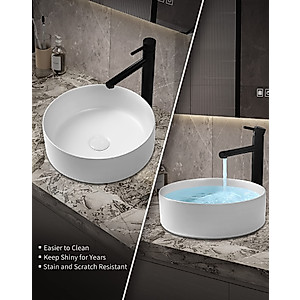 Bathroom Vessel Sink - SENTANI 14.4" Round Modern Above Counter Bathroom Sink - Porcelain Ceramic Vessel Vanity Sink Art Bowl Basin - Matte White
