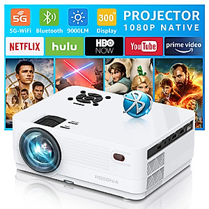 5G WiFi Bluetooth Native 1080P Projector, Roconia 12000LM Full HD Movie Projector, 300" Display Support 4k Home Theater,Compatible with iOS/Android/XBox/PS4/TV Stick/HDMI/USB (White)