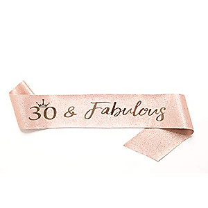 30th Birthday Sash and Tiara for Women, Rose Gold Birthday Sash Crown 30 & Fabulous Sash and Tiara for Women, 30th Birthday Gifts for Happy 30th Birthday Party Supplies