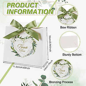 Teling 50 Pack Small Thank You Gift Bags 4.5 x 1.8 x 3.9 In Mini Thank You Favor Bags Bulk Small Paper Bags with Bow Ribbon Thank You Gift Wrap Bags for Birthday Baby Shower Wedding Party, Green