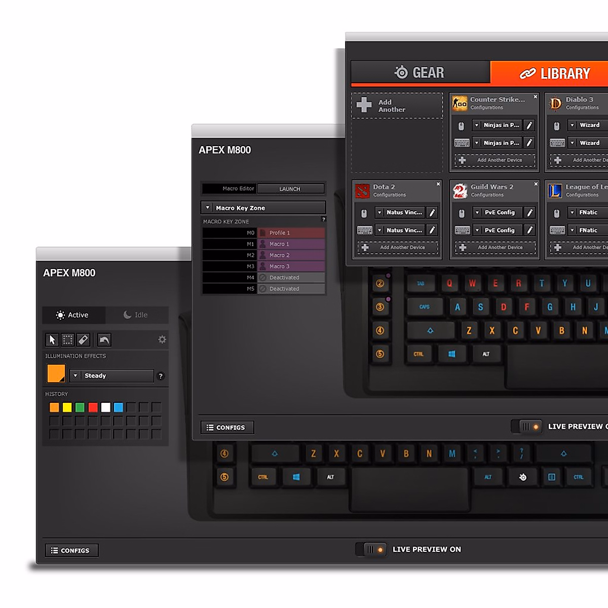 SteelSeries Apex M800 RGB Mechanical Gaming Keyboard - RGB LED Backlit - Linear & Quiet Switch