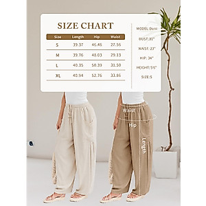 LILLUSORY Women Linen Summer Spring Fashion Outfits Palazzo Casual Flowy Pants Wide Leg Trouser Boho Lounge Drawstring Loose Lightweight Beach Trendy Harem Hippie Clothes with Pocket Light Apricot XL