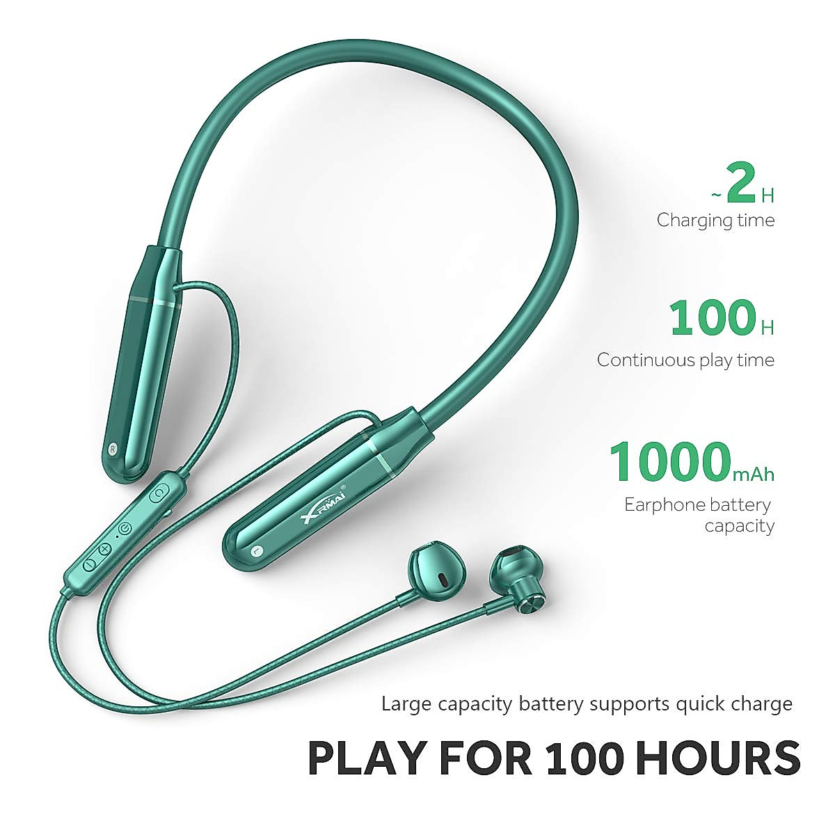 Wireless Neckband Headphones Bluetooth Neckband Headsets 100 H Playtime/360 Days Standby,Neckband Headphones Built-in Mic Sports Noise Cancelling for Help Sleep/Audio Books/Video Conference (green)