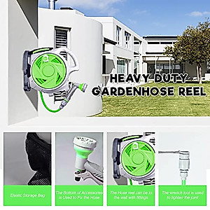 Sharellon Retractable Garden Hose Reel, Mini 50 FT Portable Garden Hose Reel, Heavy Duty Wall Mounted Hose Reel with 7 Patterns Spray Nozzle for Watering Flowers, Car Washing, Cleaning (Green)