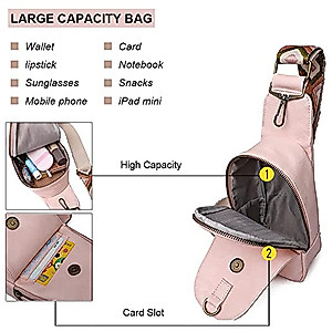 TBOLINE Women Chest Bag,Crossbody Sling Bag Pu Leather Satchel Daypack for Girls,Wide Shoulder Strap Bags