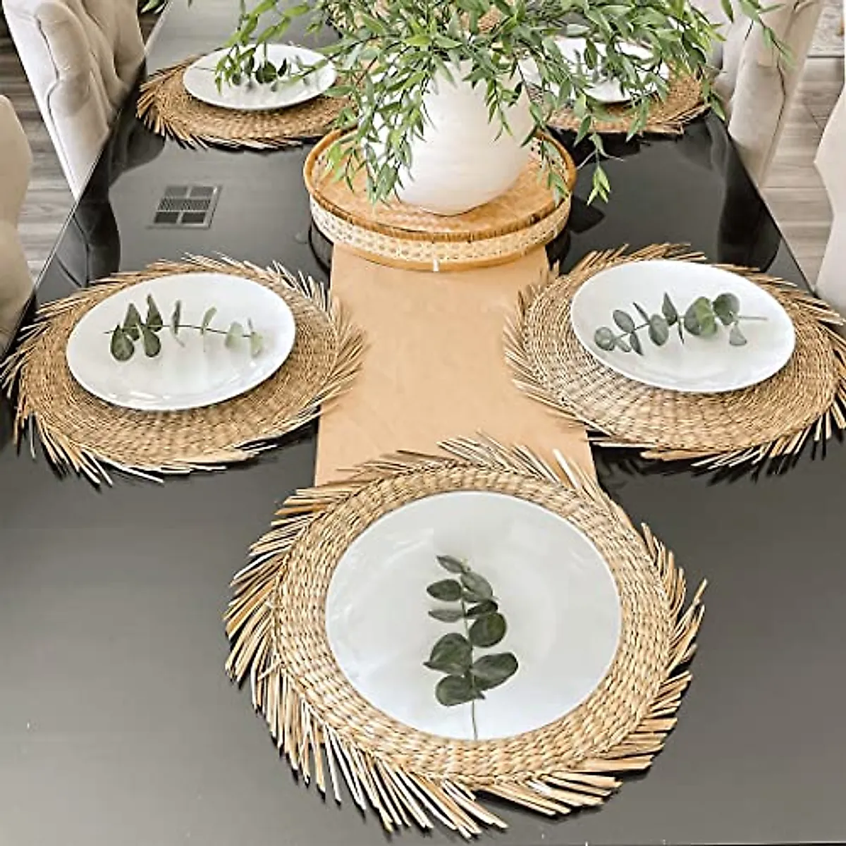 Artera Set of 6 Oversized Round Seagrass Placemat, 15" Round, Woven Table Mats, No-Slip Natural Heat Resistant Mats for Table, Coasters, Pots, Pans & Teapots in Kitchen (Round 10)