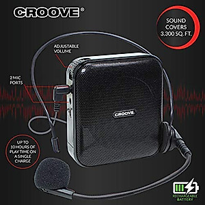 Rechargeable Portable Voice Amplifier with 10 Hrs. Battery Life, Headset Microphone with Speaker, Neck Strap & Belt Clip Included, Covers Over 3300 Sq. Ft Ideal for Classroom Teachers & Tour Guides