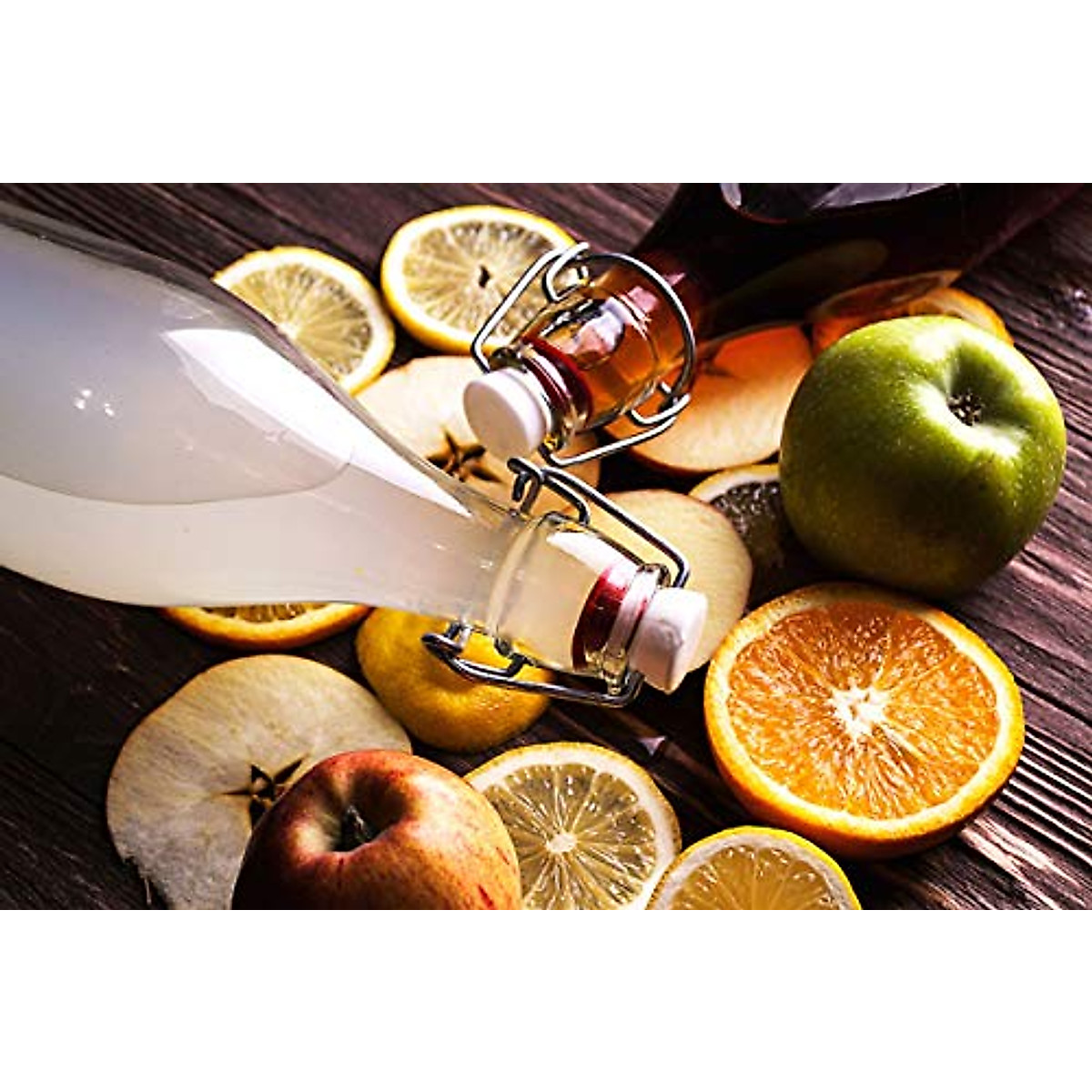 Flip Top Glass Bottle [1 Liter / 33 fl. oz.] [Pack of 6] – Swing Top Brewing Bottle with Stopper for Beverages, Oil, Vinegar, Kombucha, Beer, Water, Soda, Kefir – Airtight Lid & Leak Proof Cap – Clear