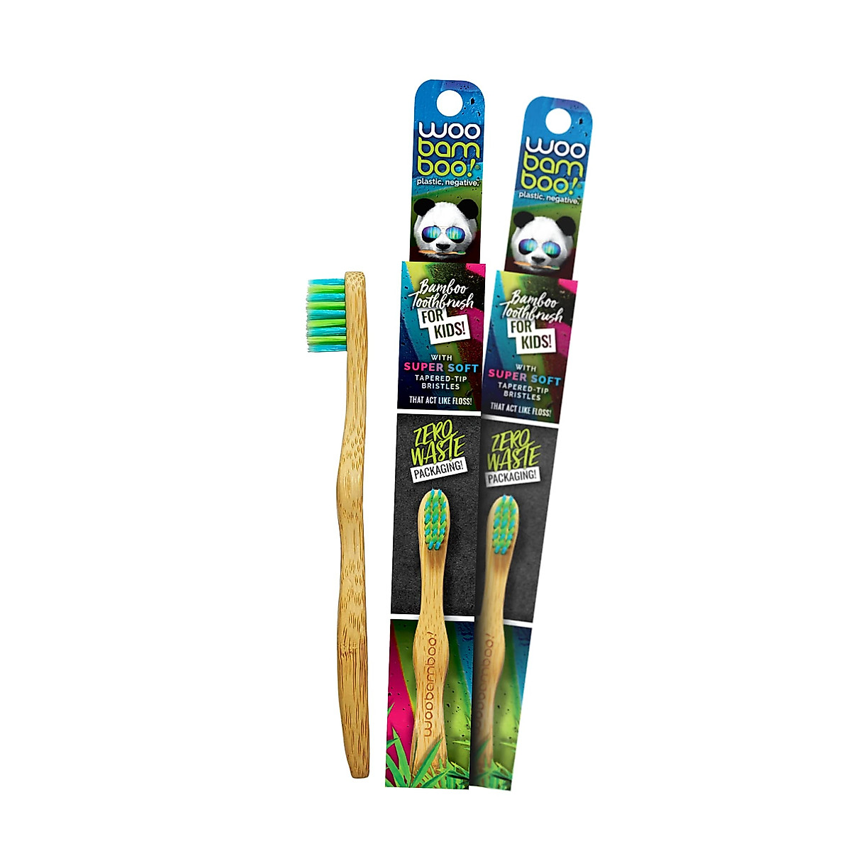 Woobamboo! Kid's Bamboo Toothbrush - Super Soft BPA Free Nylon Bristles - Eco-Friendly, Biodegradable, Compostable, Vegan (Pack of 2)