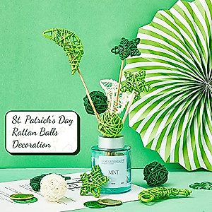 36 Pcs St Patrick's Day Rattan Balls Stars Moon DIY Vase Filler Craft Bowl Wicker Rattan Balls Green Ball Vase Filler Decoration Hanging for Table Wedding Party Decor Ornament