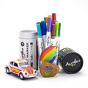 Paint Pens for Rock Painting, Stone, Ceramic, Glass, Wood, Canvas-Set of 16 Extra Fine Tip Acrylic Paint Markers Art Supplies, Adults & Kids Arts Craft Kit for Scrapbooking & Drawing