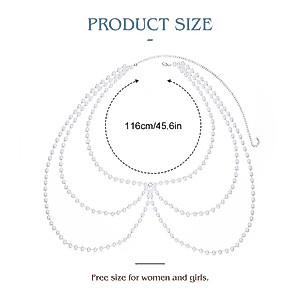 Reetan Pearl Body Chains Layered Waist Chain Rave Party Belly Chain Nightclub Body Jewelry Accessories for Women and Girls (Silver)