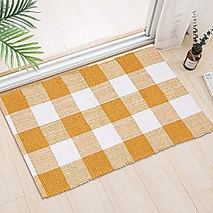 Buffalo Plaid Rugs for Living Room 24x36 inch-Mustard White, Kitchen Rugs,Entry Way Rugs, Door Rugs, Area Rugs,Farmhouse Bath Room Rugs,Buffalo Check Rugs,Woven Rag,2x3 Rugs,Revirsible Rugs Cotton