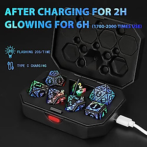 DND Dice Rechargeable with Charging Box, Light up Dice 7 PCS LED Electronic Dices, Dungeons and Dragons Dice Polyhedral Dice Sets for Tabletop Games ZHOORQI D&D Dice Role Playing Game (3 Color Light)