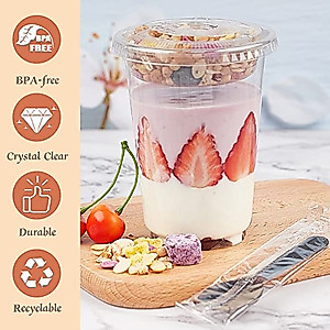 Zezzxu 50Pack 16 oz Clear Plastic Parfait Cups with Insert and Flat Lids (No Hole) Disposable Dessert Cups On the Go Parfait Conatiners for Yogurt Fruit Cereal Oatmeal Dips and Veggies