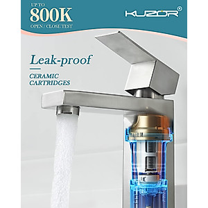 KUZOR Bathroom Faucets Single Hole, Brushed Nickel Bathroom Sink Faucet One Hole 1 Handle, 304 Stainless Steel Modern Faucet for Bathroom Sink Square