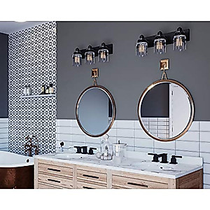 Calhoun Collection 3-Light Clear Glass Farmhouse Bath Vanity Light Antique Bronze