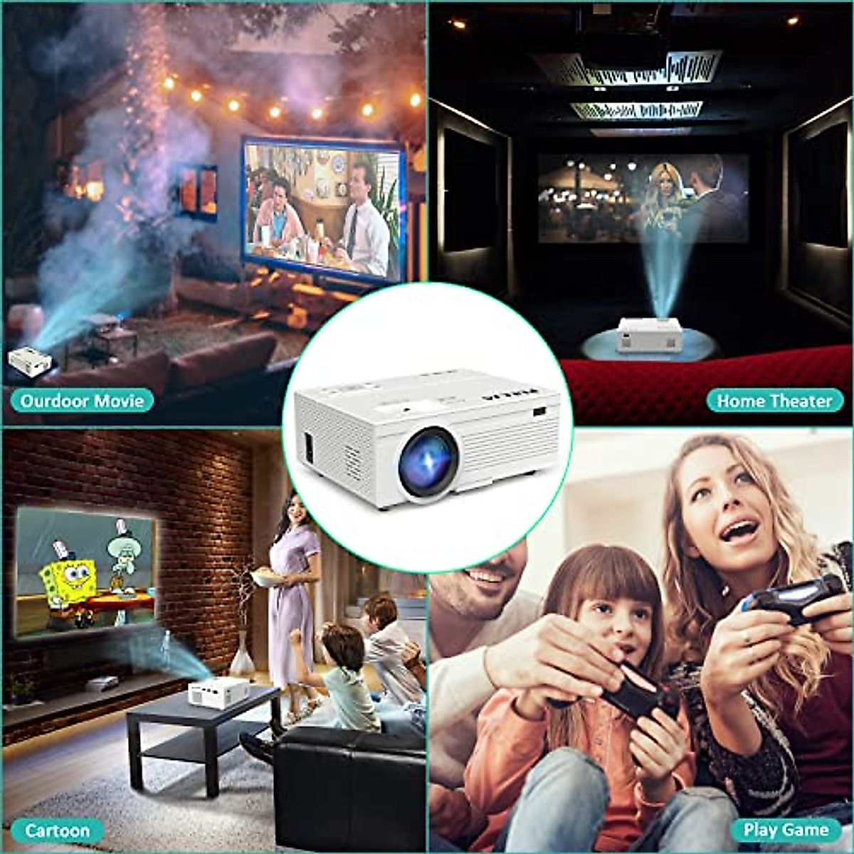 Mini Portable Projector 1080P Home Theater Video Projector - Full HD 8500 Lumens LED Movie Projector Compatible with HDMI, PS4, VGA, USB, TF, AV, Laptop, Smartphone, Small Outdoor Projector