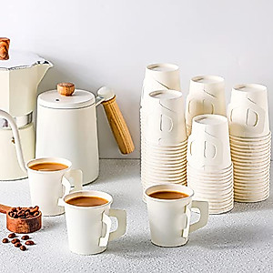 Funtery 200 Count Disposable Tea Cups Paper Tea Cups with Wide Comfort Handles Disposable Espresso Paper Cup with Handle 4 oz Paper Cups for Coffee Tea Cocoa Juice and More