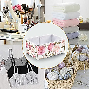 Rectangular Storage Baskets ,Flower Rose Fabric Storage Bin Organizer,Collapsible Storage Basket for Toy, Clothes,Books.Shelves Basket