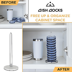 Tumbler Lid Organizer for Cabinet & Countertop - Slim Space-Saving Lid Holder with 9" Sturdy Bar & Weighted, Non-Slip Base - Vertical Storage Cup Lid Organizer - Collapsible Lid Rack for 10 Lids