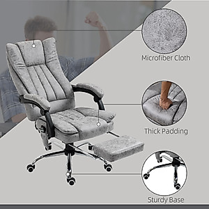 Vinsetto Microfiber Office Chair, High Back Computer Chair with 6 Point Massage, Heat, Adjustable Height and Retractable Footrest, Grey