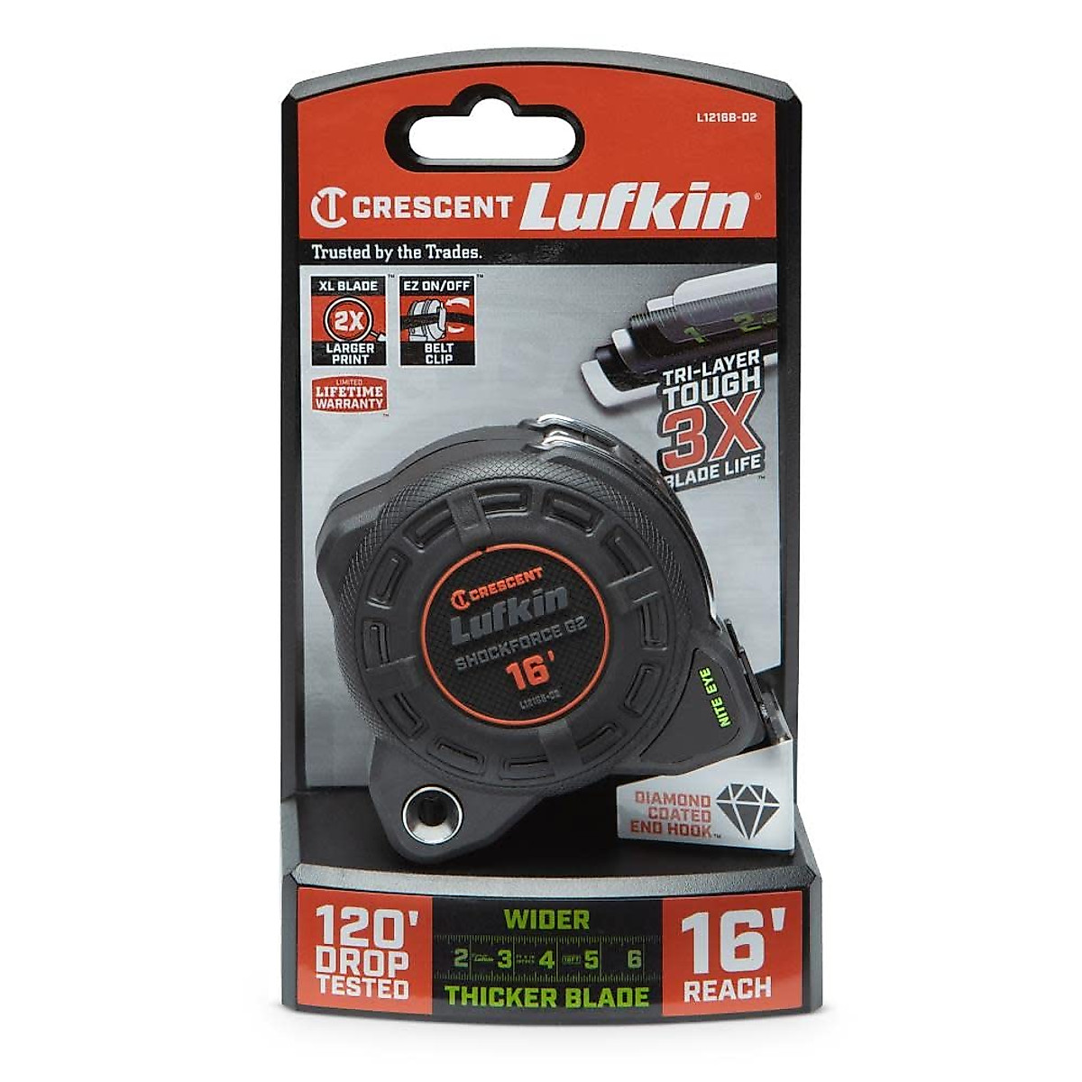 Crescent Lufkin Shockforce G2 16-ft Nite Eye Tape Measure- L1216B-02