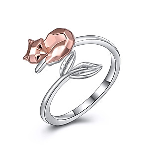 Fox Rings 925 Sterling Silver Origami Fox Ring Jewelry Anniversary Promise Romantic Gifts for Her Teen Girls