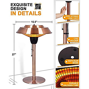 Star Patio Electric Patio Heater, Outdoor Heater, 1500W Infrared Heater with Brush Copper Finished, Tip-Over Protection, Electric Tabletop Heater, IP44 Waterproof, STP1566-CT-B