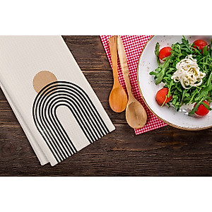 Abstract Boho Sun Sunset Line Rainbow Kitchen Towels Tea Towels, 16 X 24 Inches Cotton Modern Dish Towels Dishcloths,Dish Cloth Flour Sack Hand Towel for Farmhouse Kitchen Decor,Boho Lovers Gifts