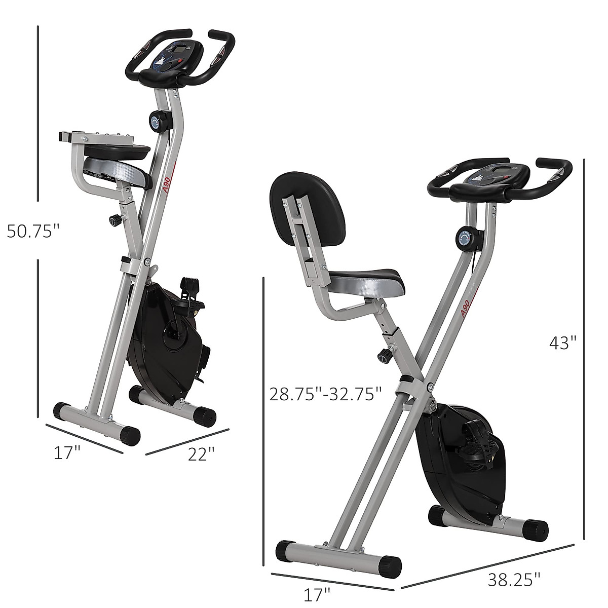 Soozier Foldable Upright Training Exercise Bike Indoor Stationary X Bike with 8 Levels of Magnetic Resistance for Aerobic Exercise, Grey