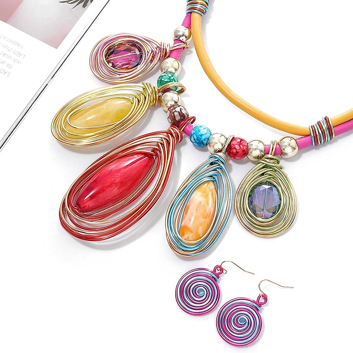 Barode African Statement Choker Necklaces Colorful Chunky Bib Collar Necklace Ethnic Indian Tribal Jewelry Set for Women (A)