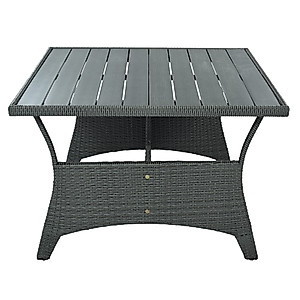 Quarte 6-Piece Outdoor Patio Furniture Sets, All-Weather Rattan Sectional Sofa with Thick Cushions/Pillows/Plywood Table Top, PE Wicker Dinning Set for Garden, Yard, Deck (Beige+6#)