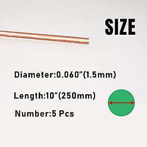 Tynulox 5Pcs 15 Gauge Pure Electrode Copper Round Rod 1.5mm Dia 10" Length Bare Copper Cu Metal Rod for Metal Craft Hobbies