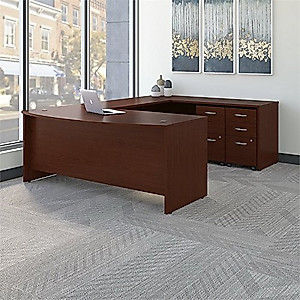 Bush Business Furniture Series C 72W x 36D Bow Front U Shaped Desk with Mobile File Cabinets, Mahogany
