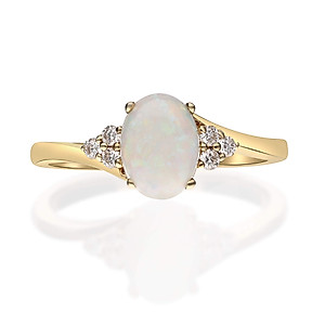 Gin & Grace 10K Yellow Gold Natural Opal Diamond (I1,I2) (Size 7) Propose Promise Ring for Women